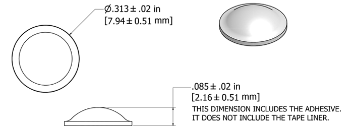 Butée adhésive hémisphérique 3M™ SJ5302 7,9 x 2,2 mm